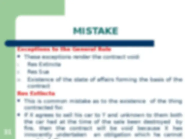 Law of Contract II: Mistake - Lecture Notes | Slides Contract Law | Docsity