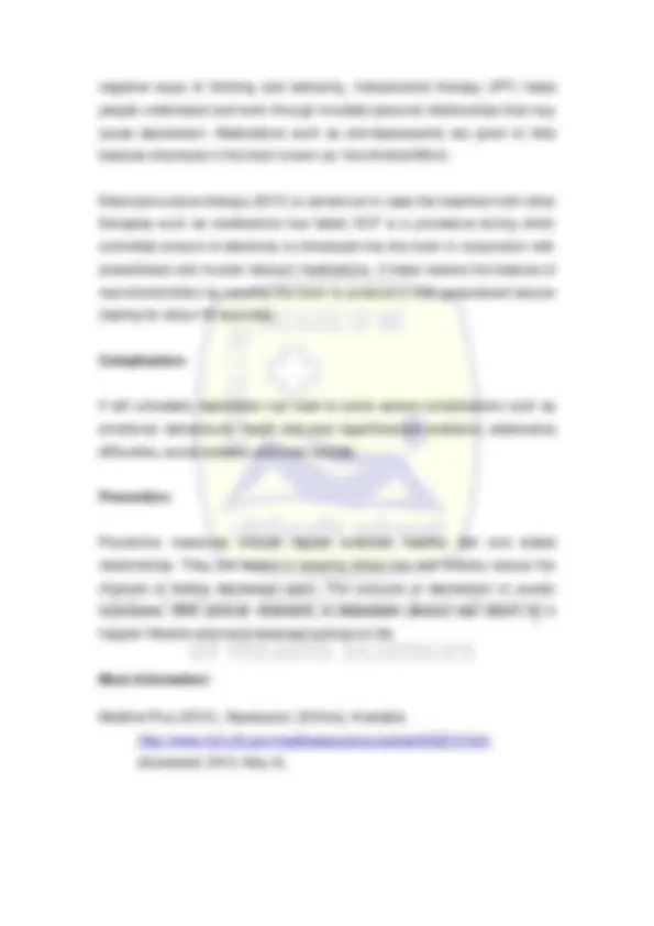 DEPRESSION AND YOUNGSTERS | Exams Psychology of Human Development | Docsity