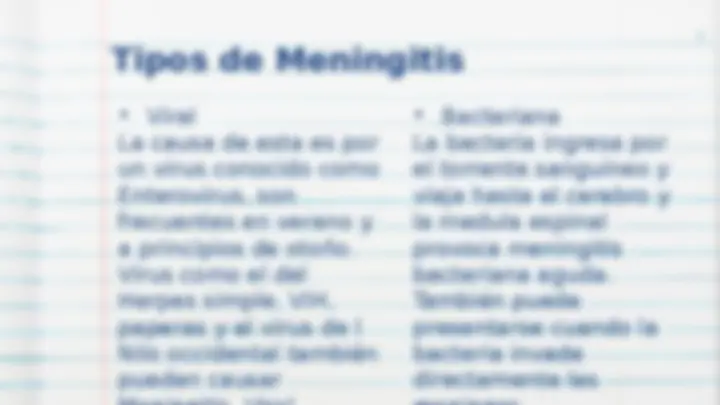 Meningitis: Tipos, Causas y Síntomas | Diapositivas de Anatomía | Docsity