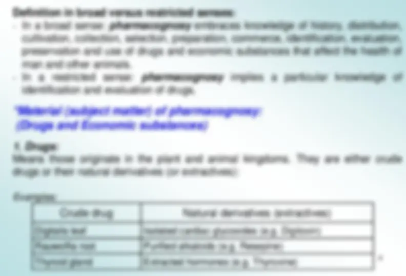 pharmacognosy lecture notes | Lecture notes Pharmacognosy | Docsity