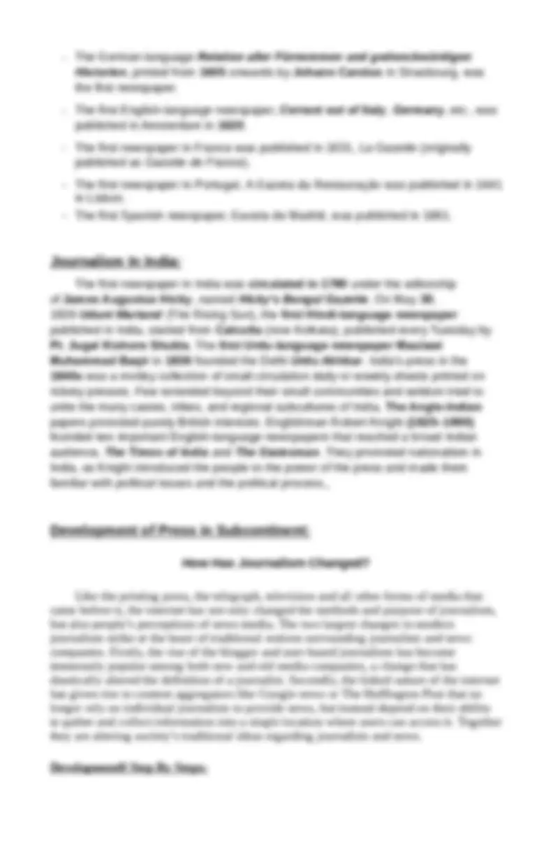 Development of Press | Lecture notes History of journalism | Docsity