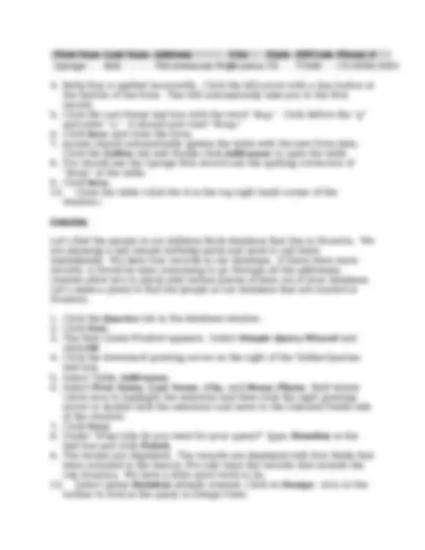 Access practical exercise | Exercises Computer science | Docsity