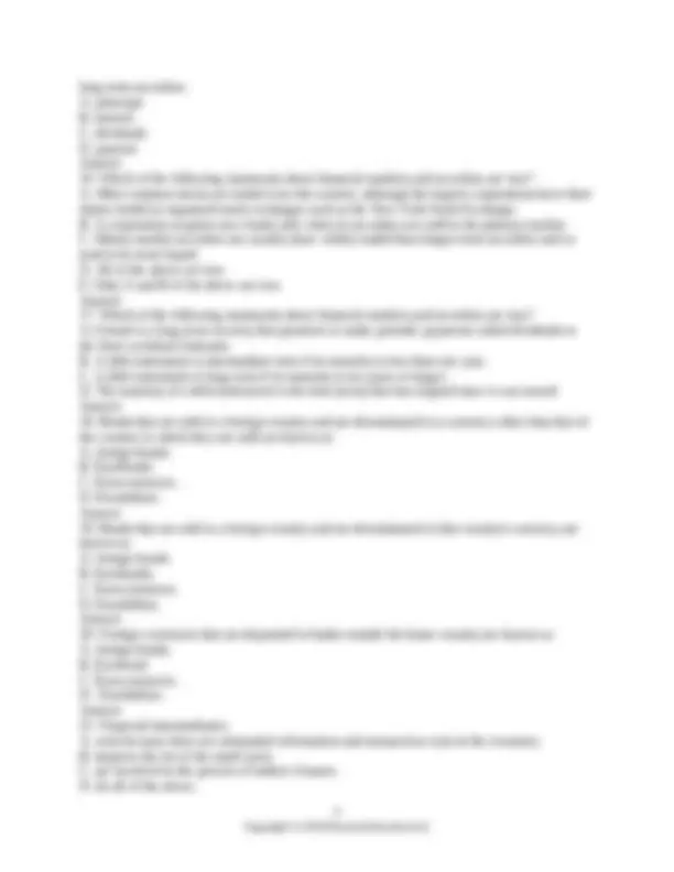 Financial Markets: Multiple Choice Questions and Answers | Assignments Financial Market | Docsity