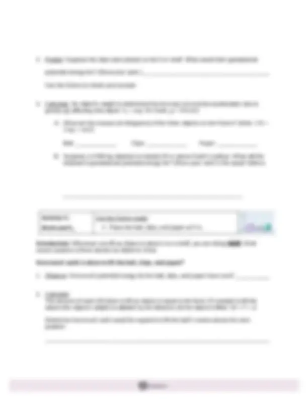 gizmo potential energt | Exercises Physics | Docsity