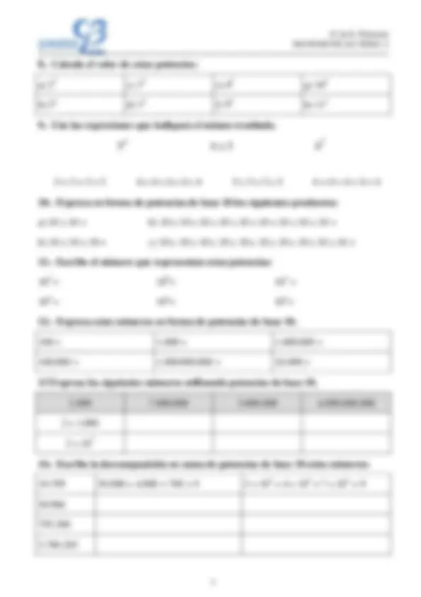 Potencias y Raíces: Ejercicios y ejemplos para 6º de Primaria | Ejercicios de Matemáticas | Docsity