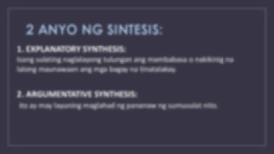 Pagsulat ng Sintesis | Exercises History | Docsity