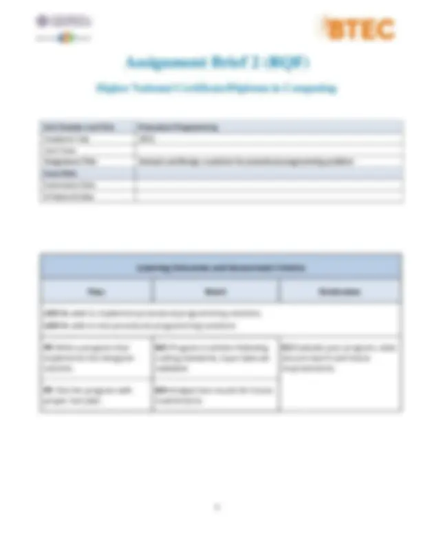 Assignment Brief 2 (RQF) | Assignments Programming Methodologies | Docsity