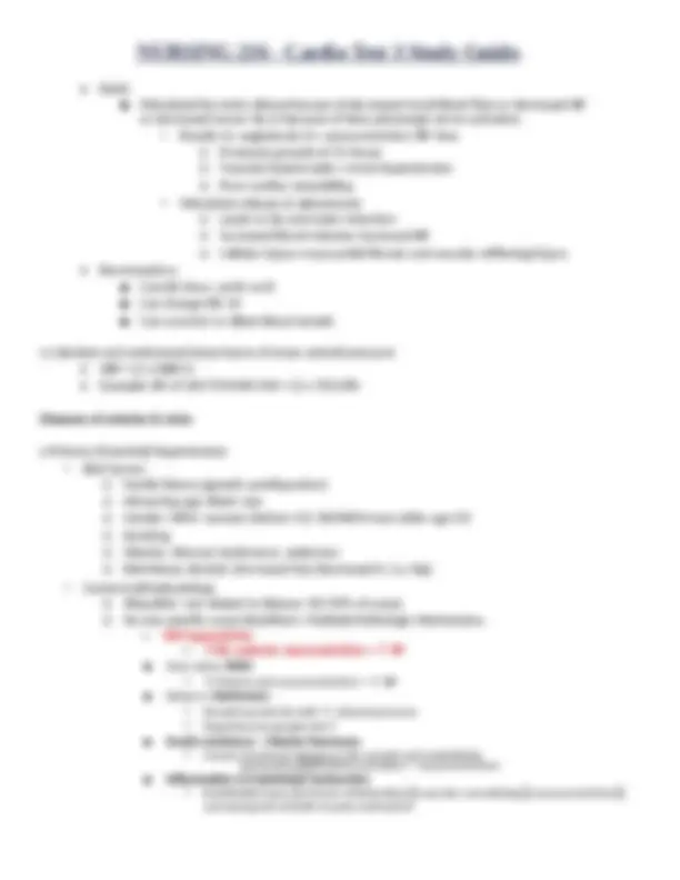 NURSING 216 - Cardio Test 3 Study Guide. | Exams Nursing | Docsity