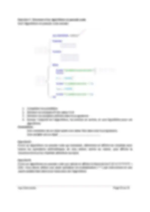 Exercices d'algorithmes et de programmation en pseudo-code | Summaries French | Docsity