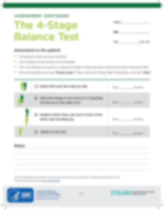The 4-Stage Balance Test | Study notes Nutrition and Aging | Docsity