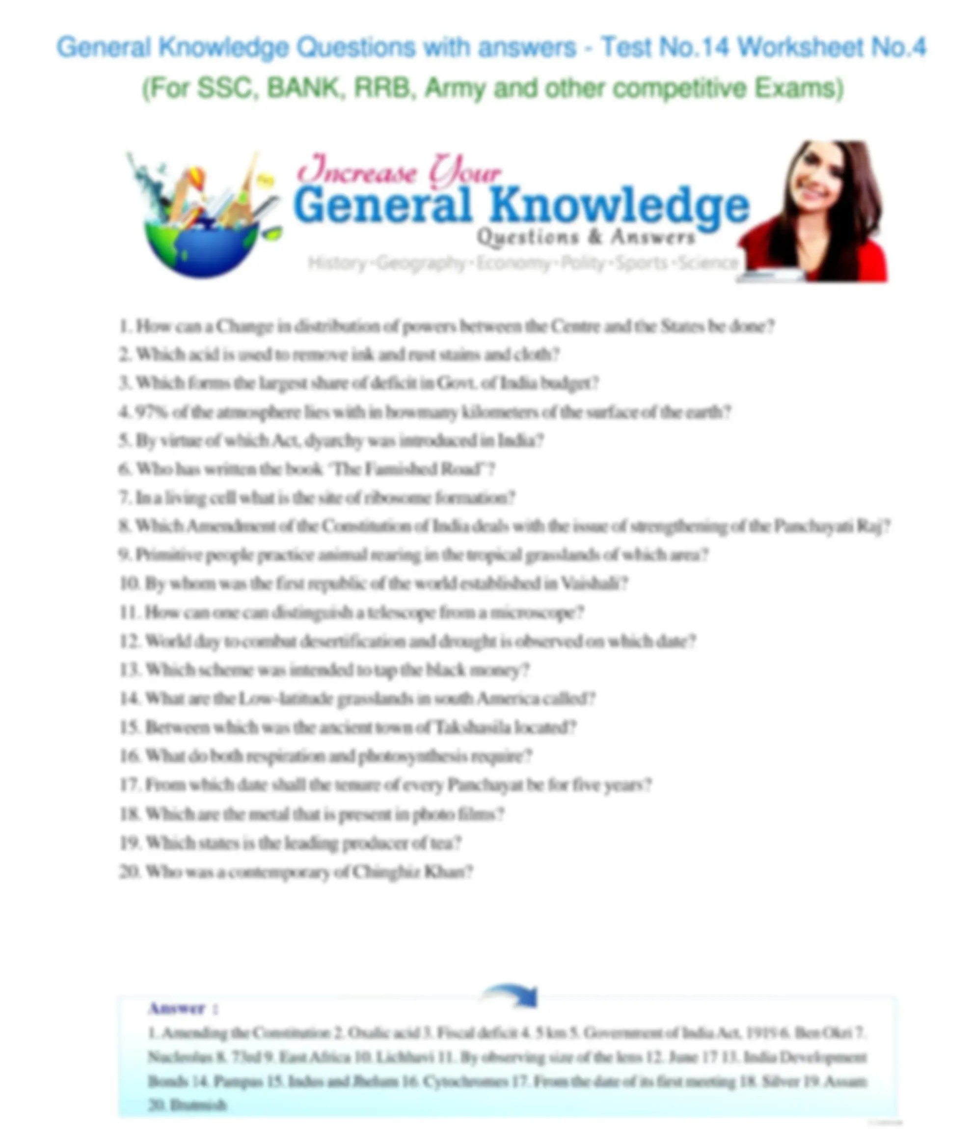 General Knowledge Questions with answers Test 14 for all types of ...