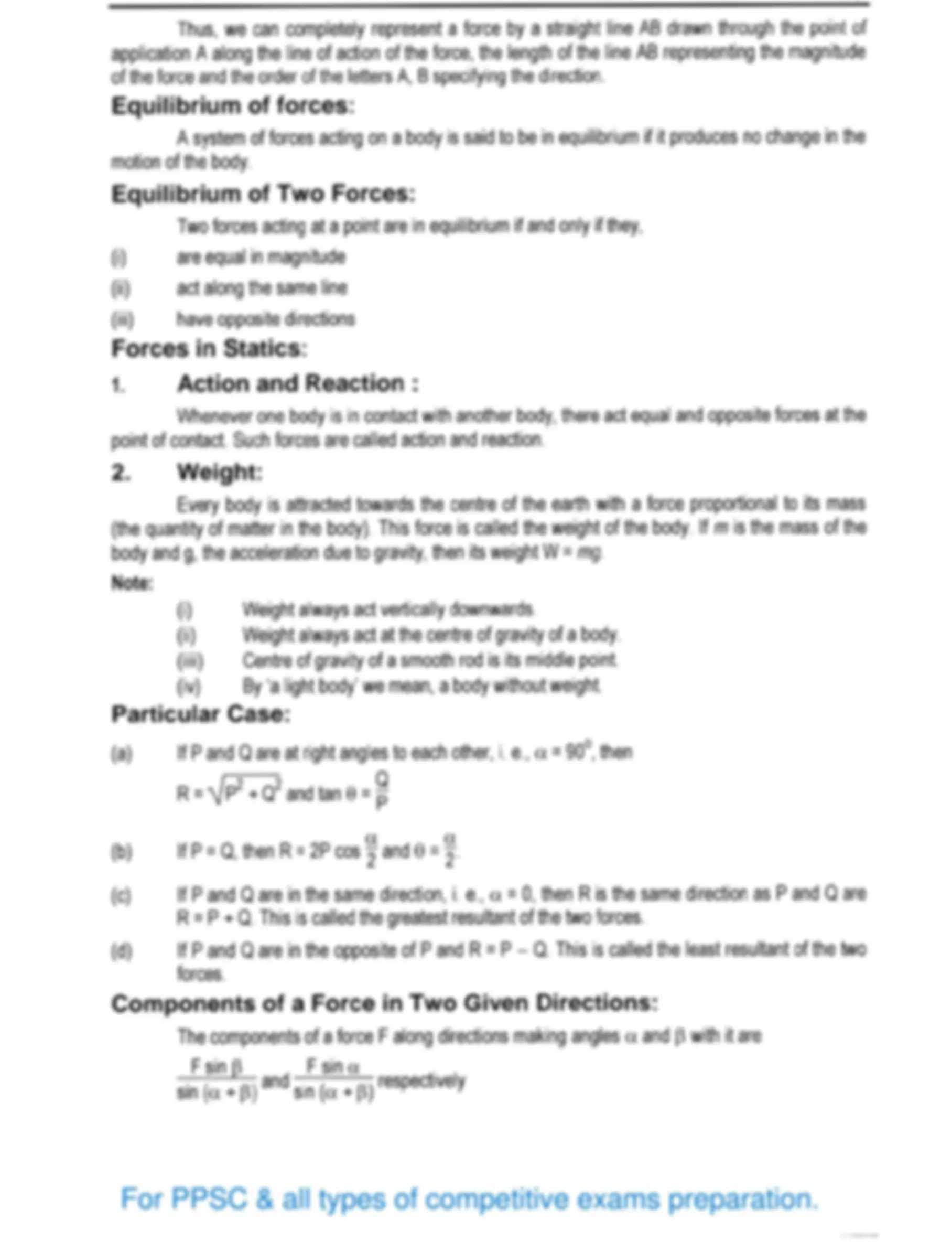 Mechanics (Mathematics) MCQs with answer keys For PPSC & all types of competitive exams pr ...