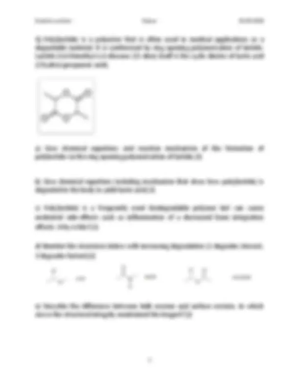 Exam Questions on Biomaterials: Poly(lactide) and Ceramics | Summaries Biomaterials | Docsity