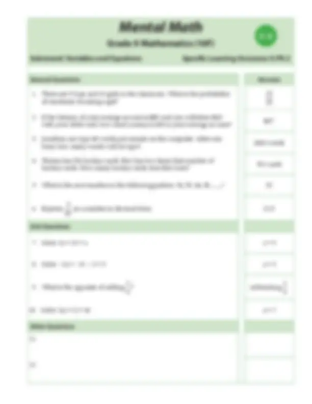 Mental Math_Grade 9 Mathematics | Exams Mathematics | Docsity