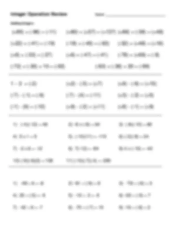Integer Operations Review | Lecture notes Calculus | Docsity Integer Operations Review | Lecture notes Calculus | Docsity