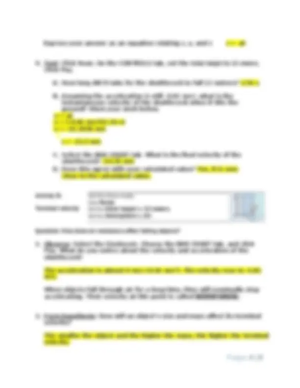 Gizmo Student Exploration: Free-Fall Laboratory, (A Grade), Questions ...