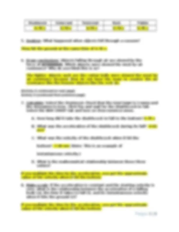 Gizmo Student Exploration: Free-Fall Laboratory, (A Grade), Questions ...