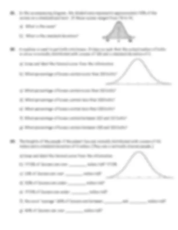 Normal Distributions Worksheet (12-7) | Study notes Statistics | Docsity