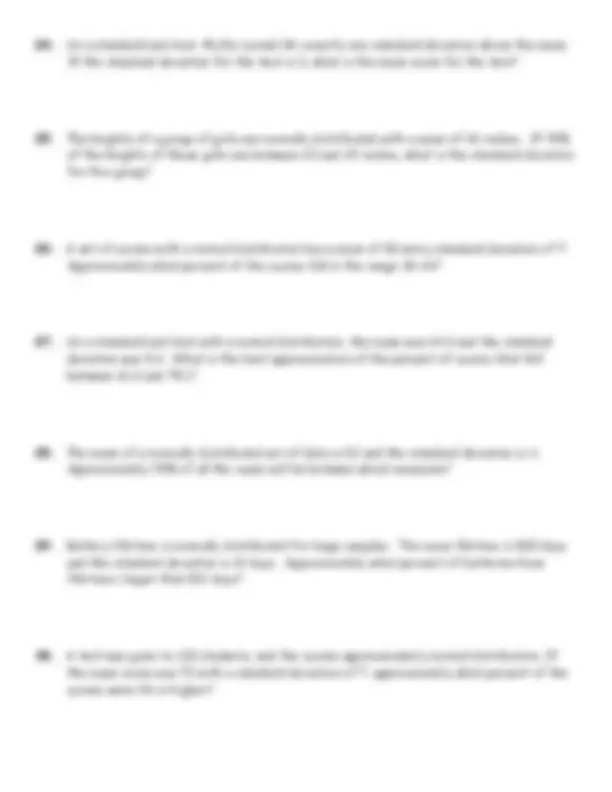 Normal Distributions Worksheet (12-7) | Study notes Statistics | Docsity