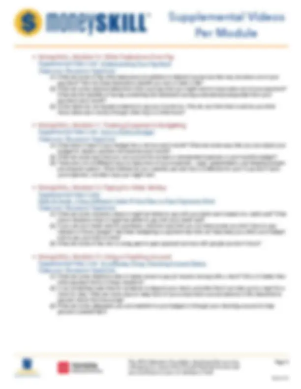 MoneySKILL Course Supplemental Videos and Classroom Discussion ...