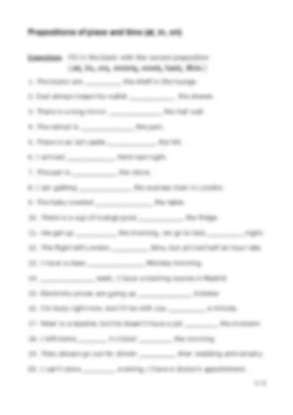 Prepositions of place and time (at, in, on) | Lecture notes Grammar and ...
