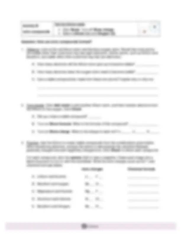 Student Exploration: Ionic Bonds | Study notes Chemistry | Docsity
