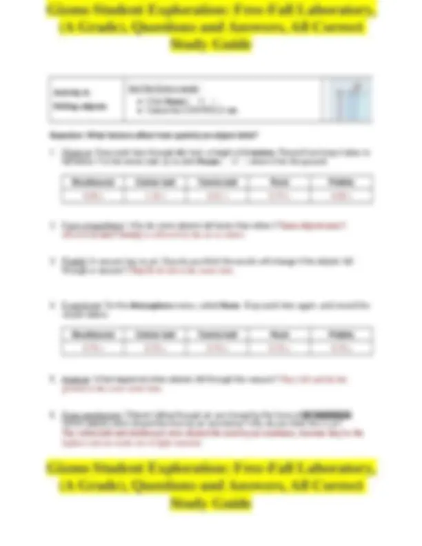 Gizmo Student Exploration: Free-Fall Laboratory, (A Grade), Questions ...