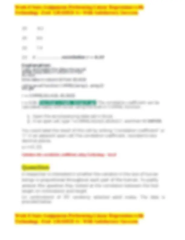 Week 8 Stats Assignment-Performing Linear Regressions with Technology -Exel GRADED A+ Wit ...