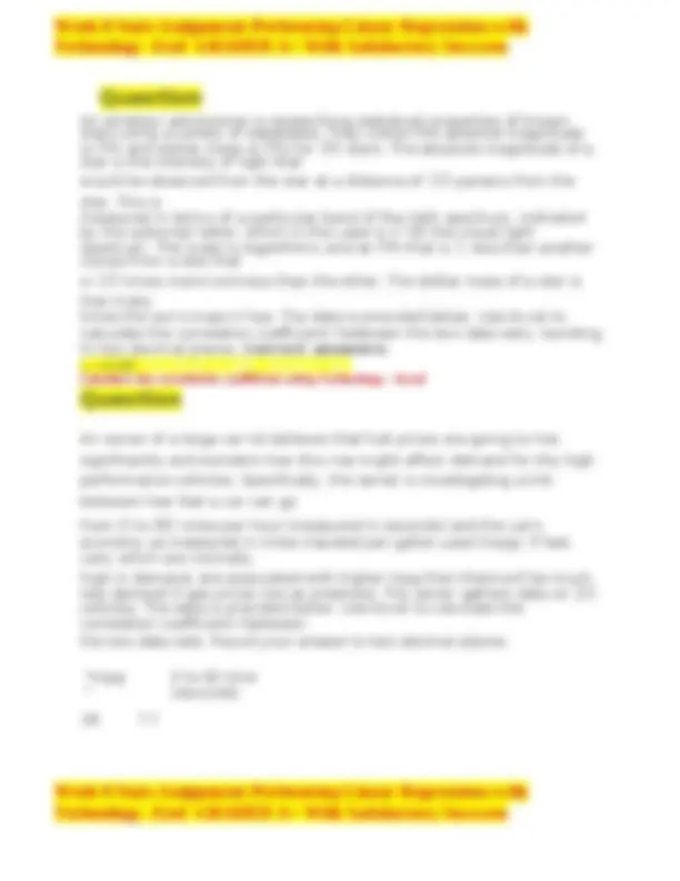 Week 8 Stats Assignment-Performing Linear Regressions with Technology -Exel GRADED A+ Wit ...