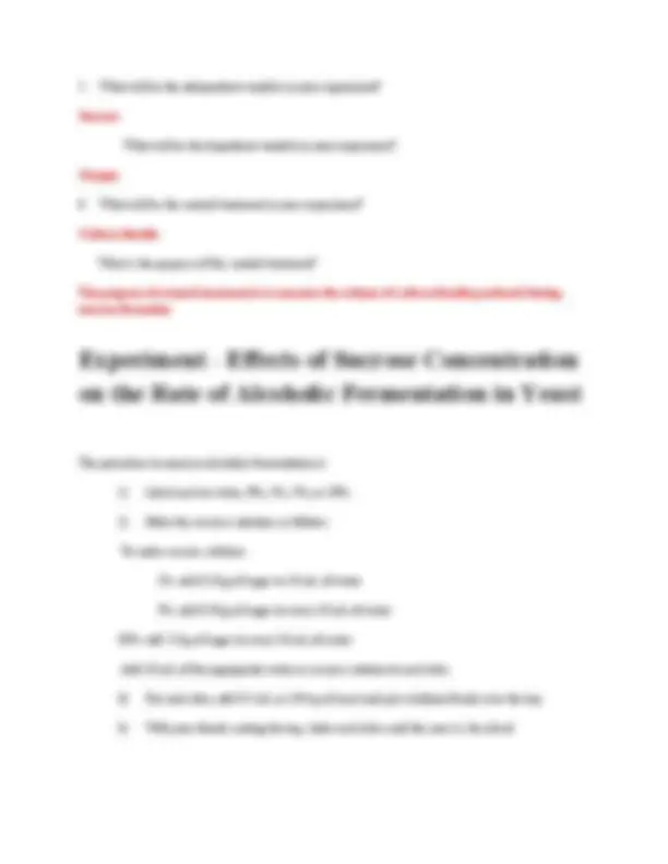 EXPERIMENT 8 Alcoholic Fermentation | Lab Reports Chemistry | Docsity