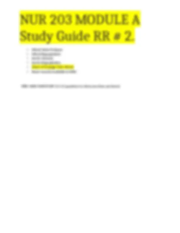 NUR 203 MODULE A Study Guide RR # 2. | Exams Nursing | Docsity