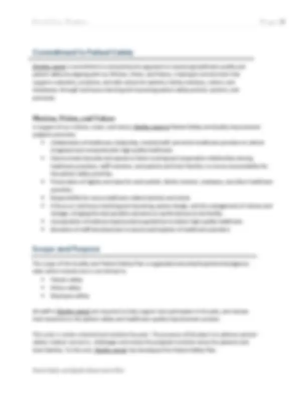 QUALITY AND PATIENT SAFETY PLAN Template | Lecture notes Nursing | Docsity