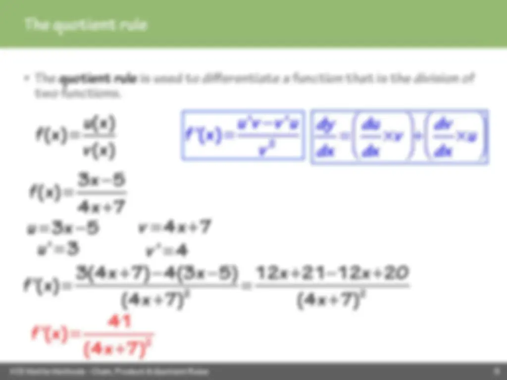 Chain, Product & Quotient Rules | Schemes and Mind Maps Mathematics | Docsity