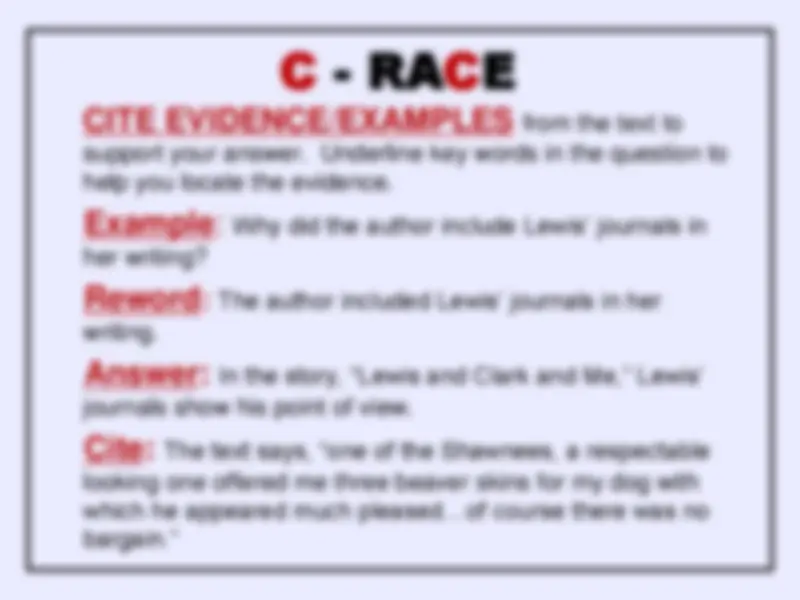 RACE Method for Answering Constructed Response: 'Lewis and Clark and Me ...
