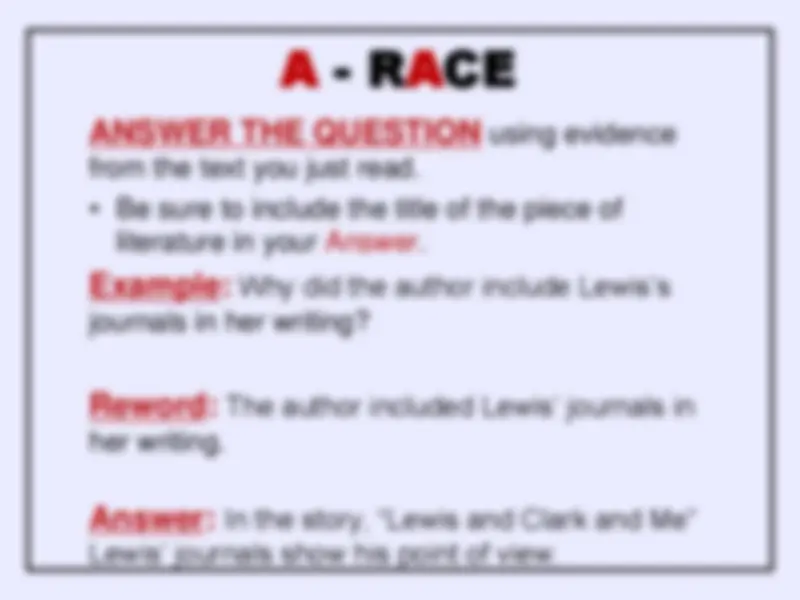 RACE Method for Answering Constructed Response: 'Lewis and Clark and Me ...