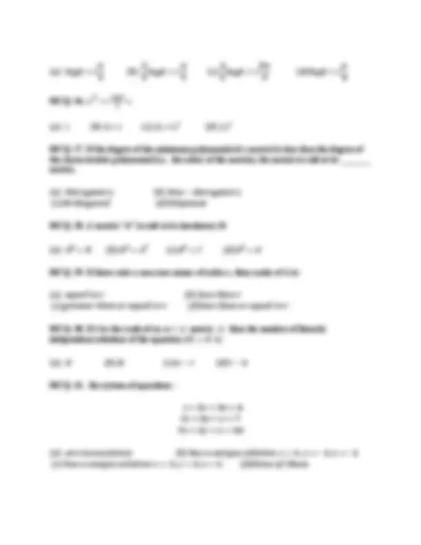 Mcqs practice for linear Algebra | Quizzes Linear Algebra | Docsity