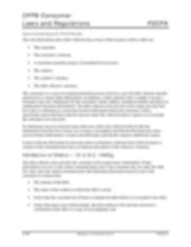 CFPB Consumer Laws and Regulations FDCPA | Exams Communication | Docsity