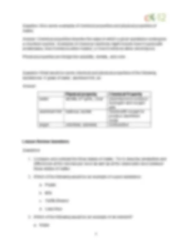 Basic Answer Key Chapter 2: Matter and Change | Exams Chemistry | Docsity