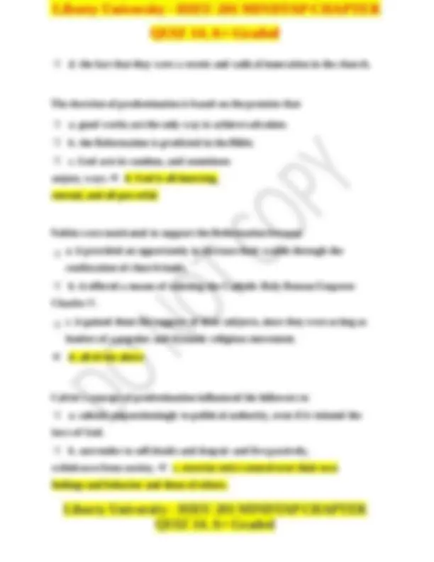 HIEU 201 MINDTAP CHAPTER QUIZ 14: Reformation and Counter-Reformation ...