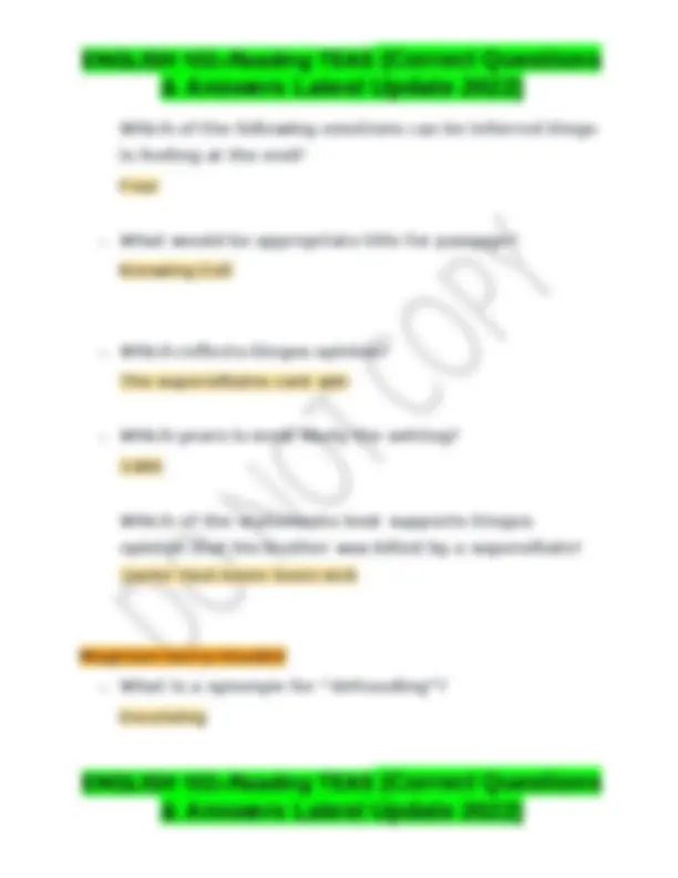 ENGLISH 102>Reading TEAS (Correct Questions & Answers Latest Update ...