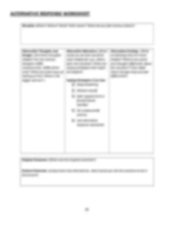 ALTERNATIVE RESPONSE WORKSHEET | Summaries Psychology | Docsity