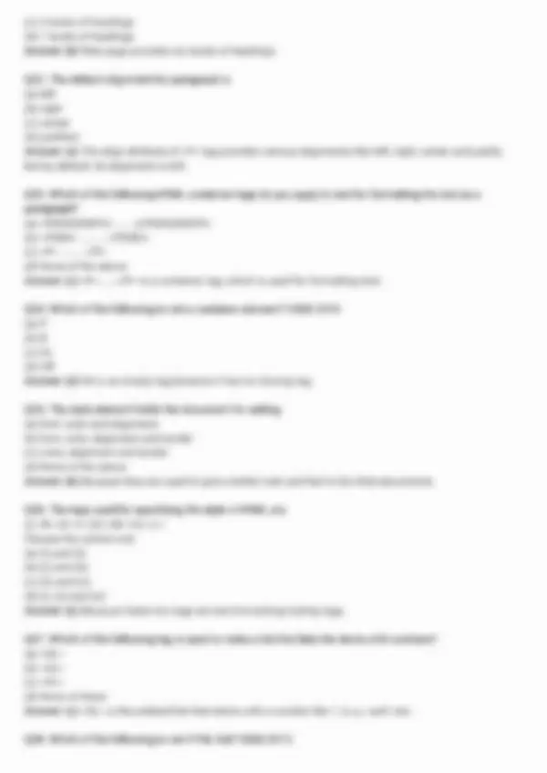 MCQ Questions for Class 10 HTML with Answers | Cheat Sheet Computer science | Docsity