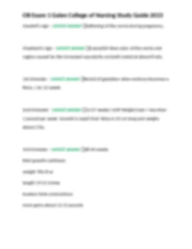 OB Exam 1 Galen College of Nursing Study Guide 2023 | Exams Nursing ...