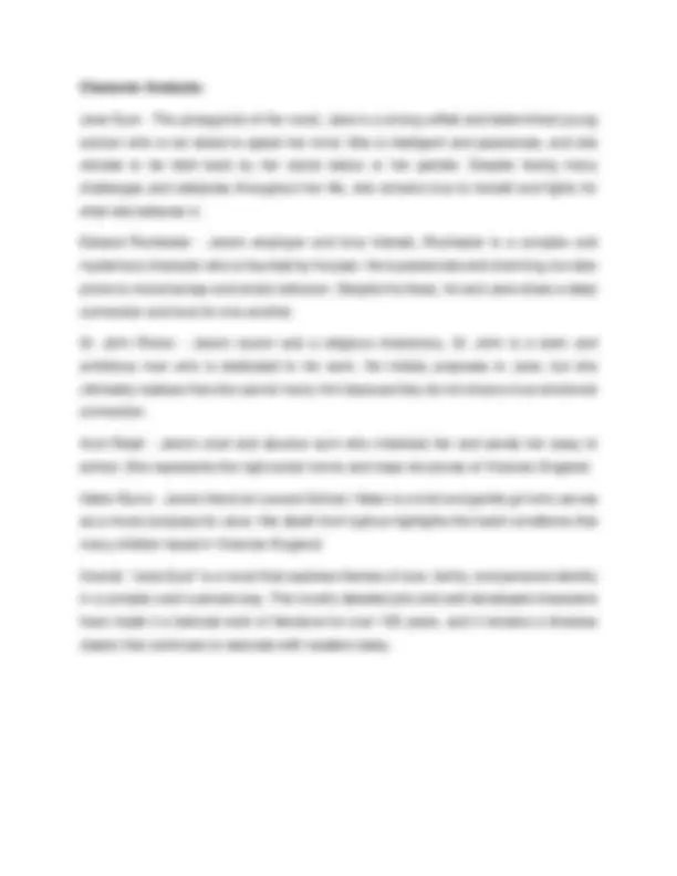 A summary, plot analysis of "Jane Eyre" by Charlotte Bronte | Summaries Literature | Docsity