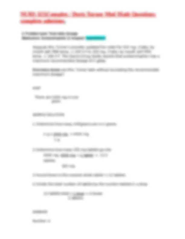 NURS 325|Complex / Doris Turner Med Math Questions complete solutions, | Exams Mathematics | Docsity