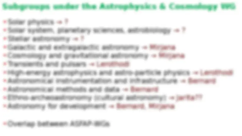 Astrophysics & Cosmology WG: Summary | Study notes Astrophysics | Docsity