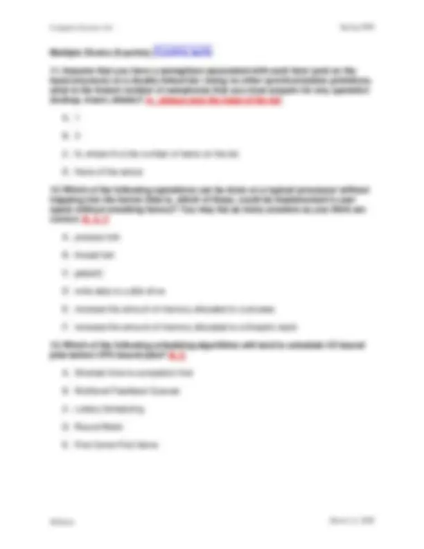 Computer Science 161 Spring 2009 Midterm Exam | Exams Operating Systems | Docsity