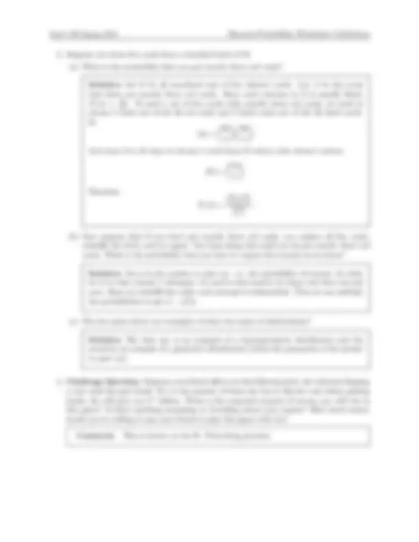 Discrete Probability Worksheet 3 Solutions | Exercises Probability and Statistics | Docsity