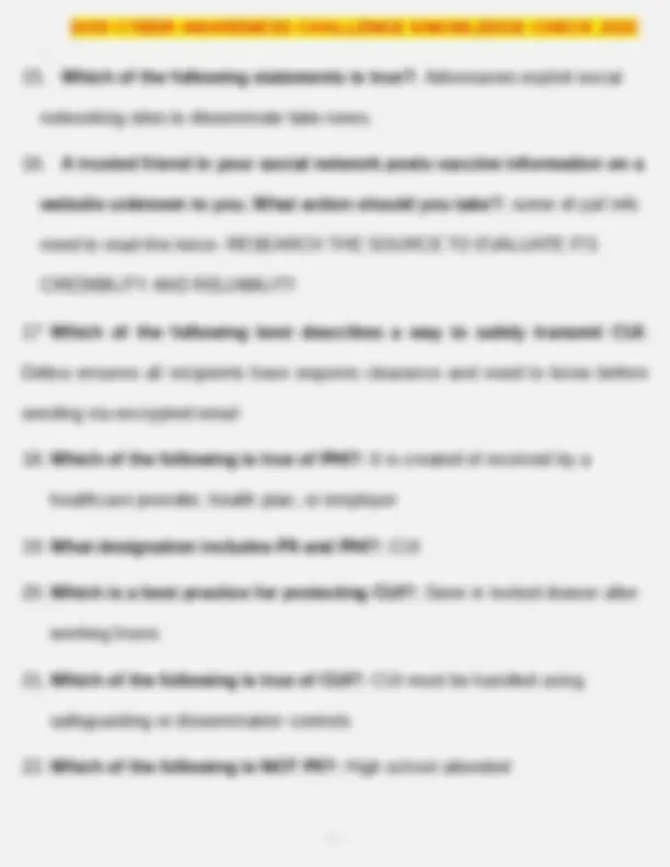 DOD CYBER AWARENESS CHALLENGE KNOWLEDGE CHECK 2023 | Exams Aerospace ...