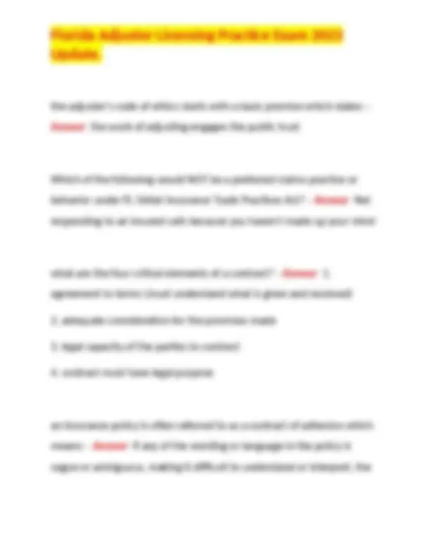 Florida Adjuster Licensing Practice Exam 2023 Update. | Exams Nursing ...